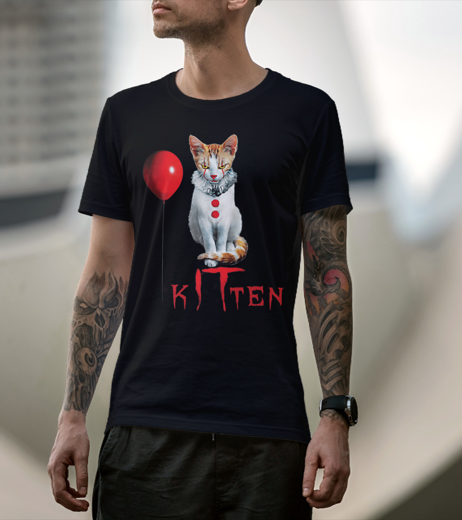 Pennywise Clown Cat Kitten With Red Balloon T-Shirt