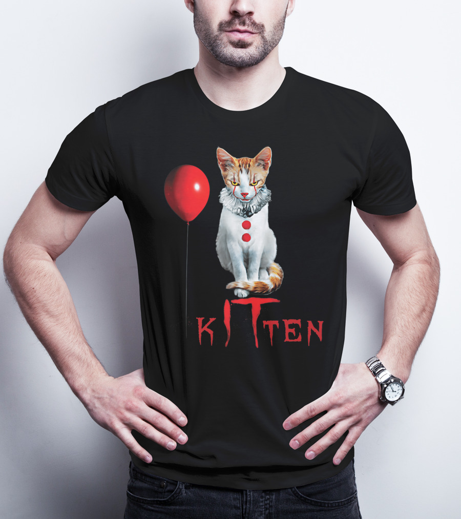 Pennywise Clown Cat Kitten With Red Balloon T-Shirt