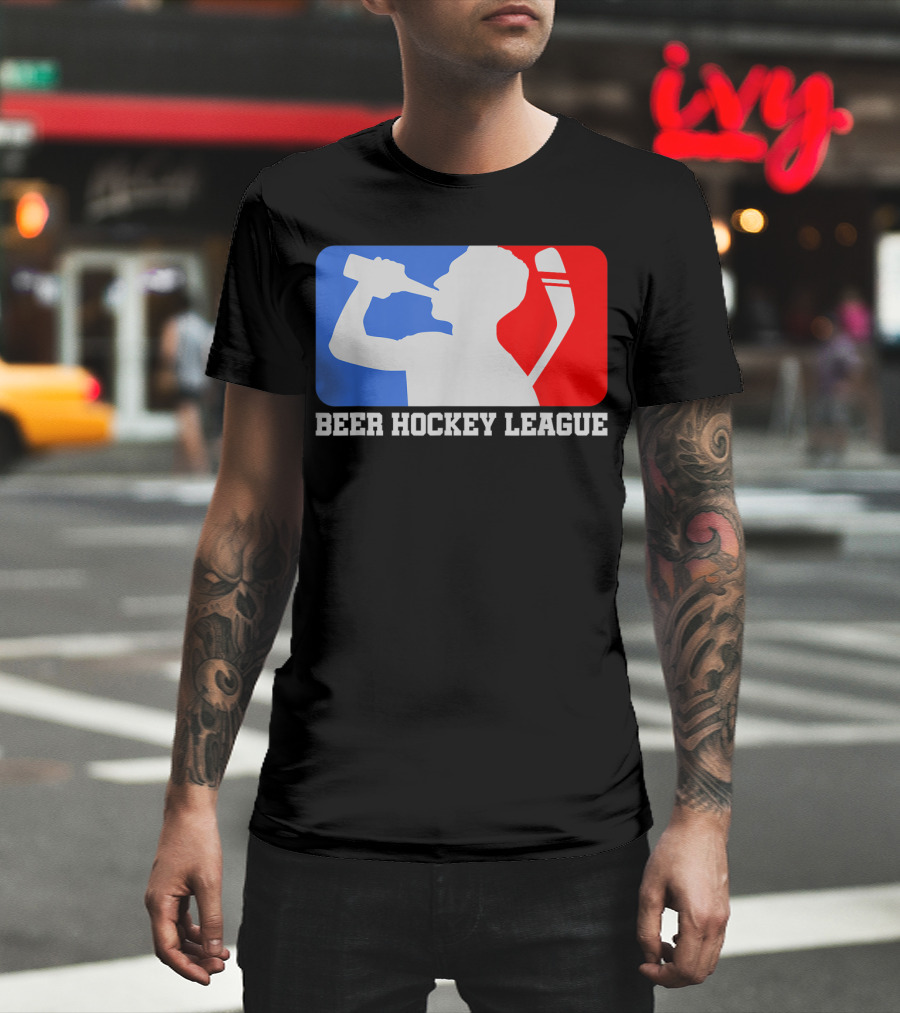 Beer Hockey League Icehockey Drinking Silhouette In Red White And Blue T-Shirt