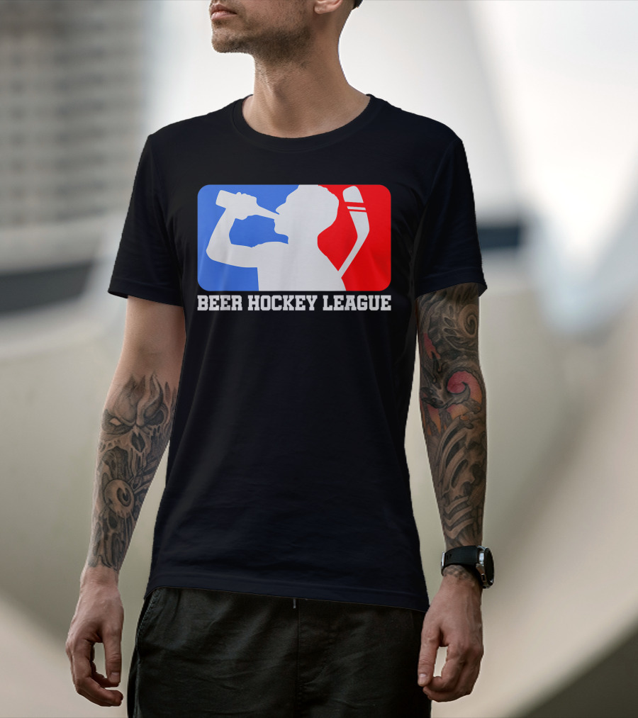 Beer Hockey League Icehockey Drinking Silhouette In Red White And Blue T-Shirt