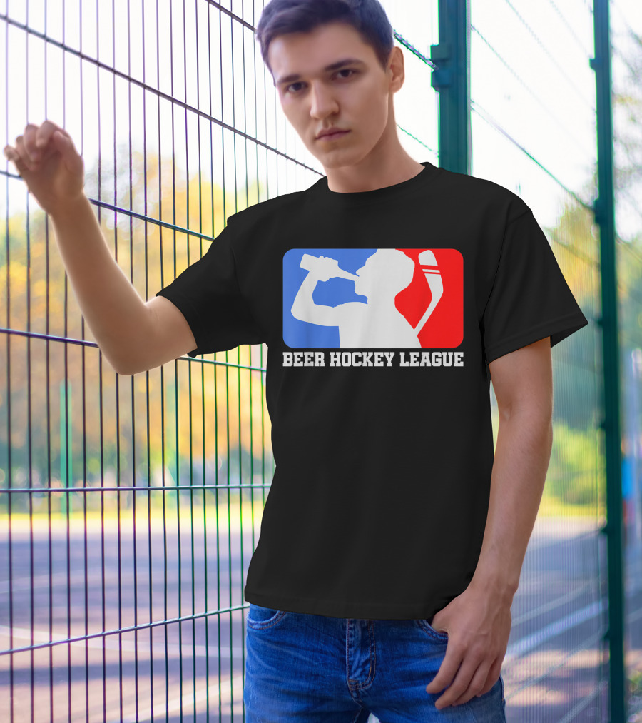 Beer Hockey League Icehockey Drinking Silhouette In Red White And Blue T-Shirt