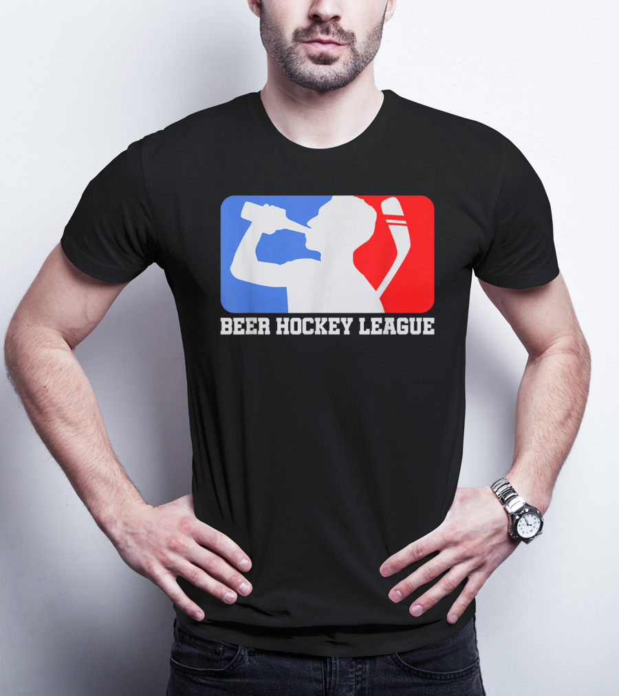Beer Hockey League Icehockey Drinking Silhouette In Red White And Blue T-Shirt