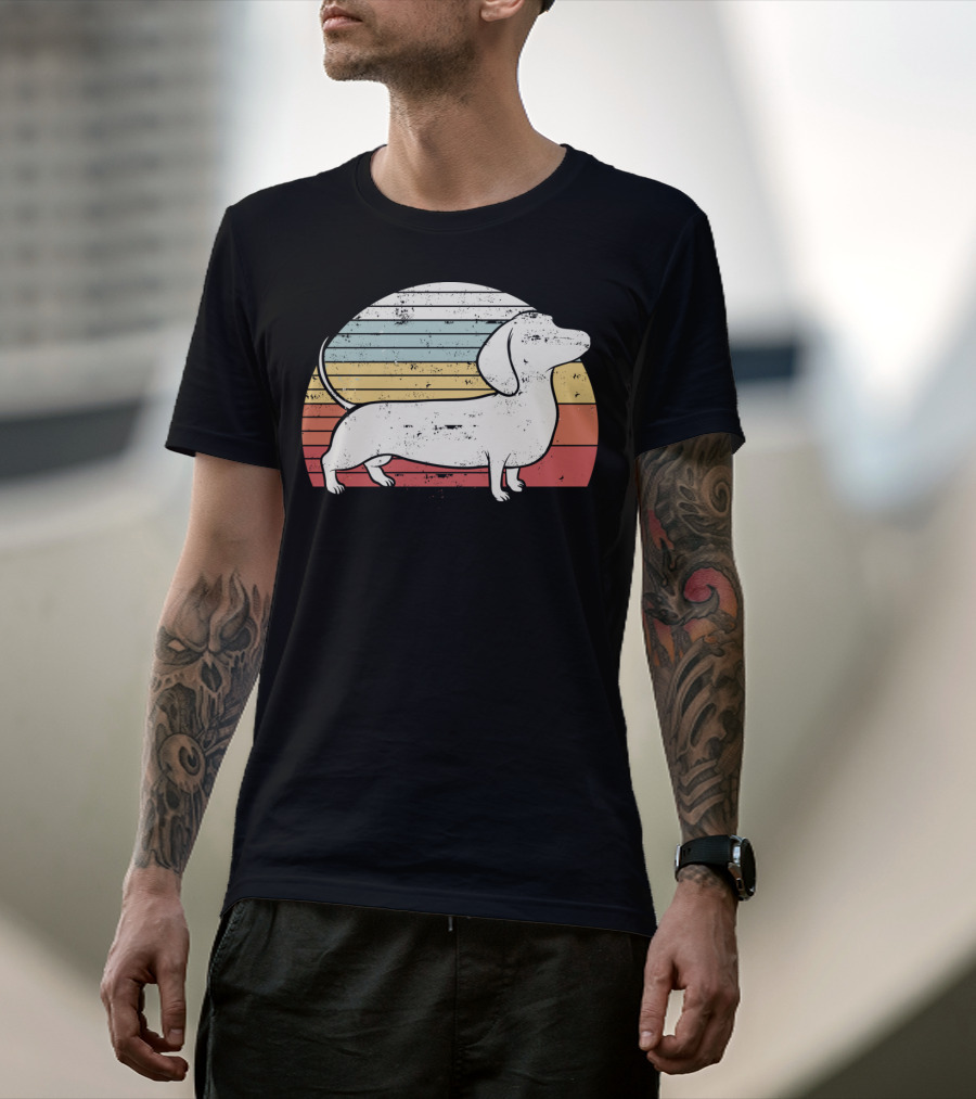 Retro Striped Cool Dachshund Dog Weiner Dog Fans T-Shirt