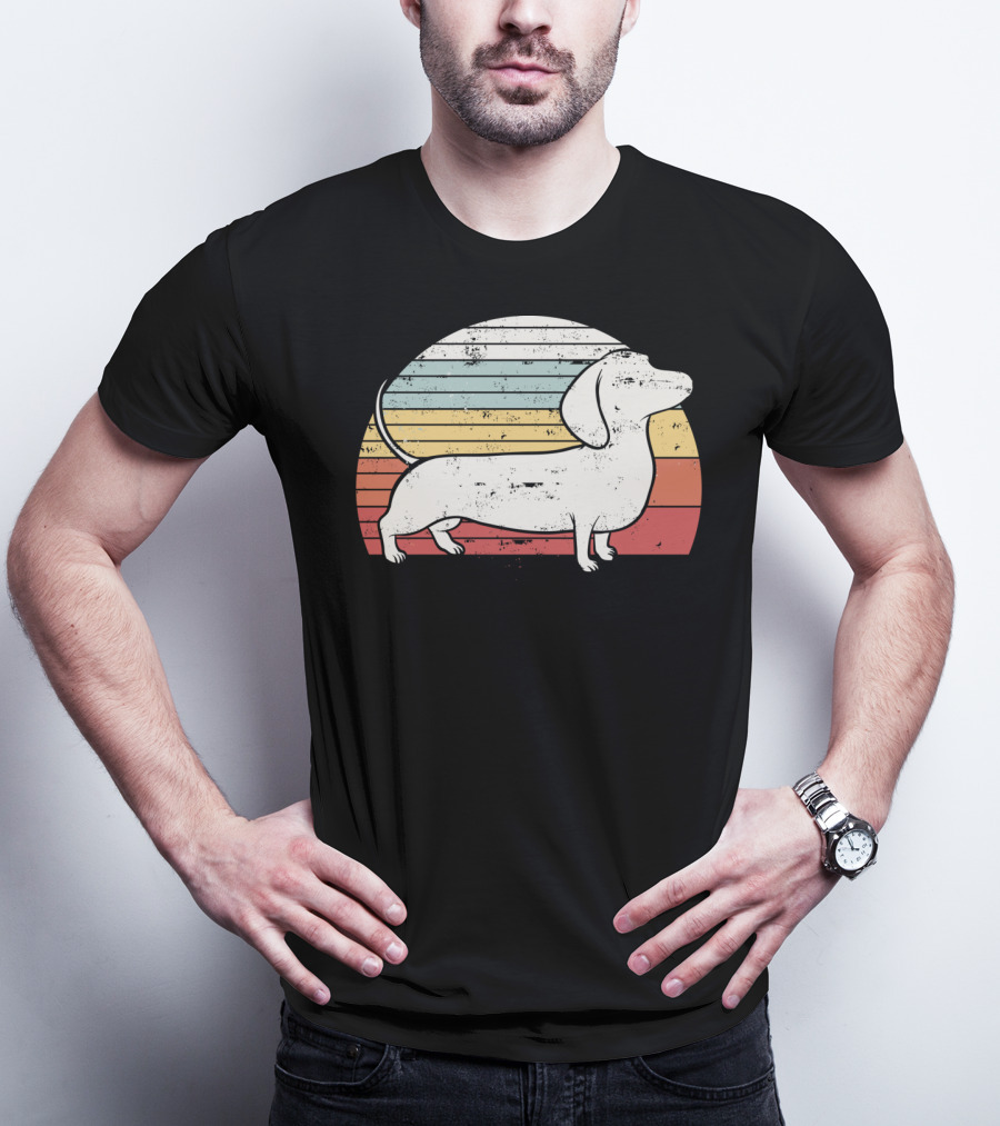 Retro Striped Cool Dachshund Dog Weiner Dog Fans T-Shirt