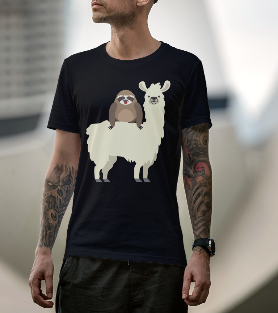 Cute Funny Sloth On Llama T-Shirt