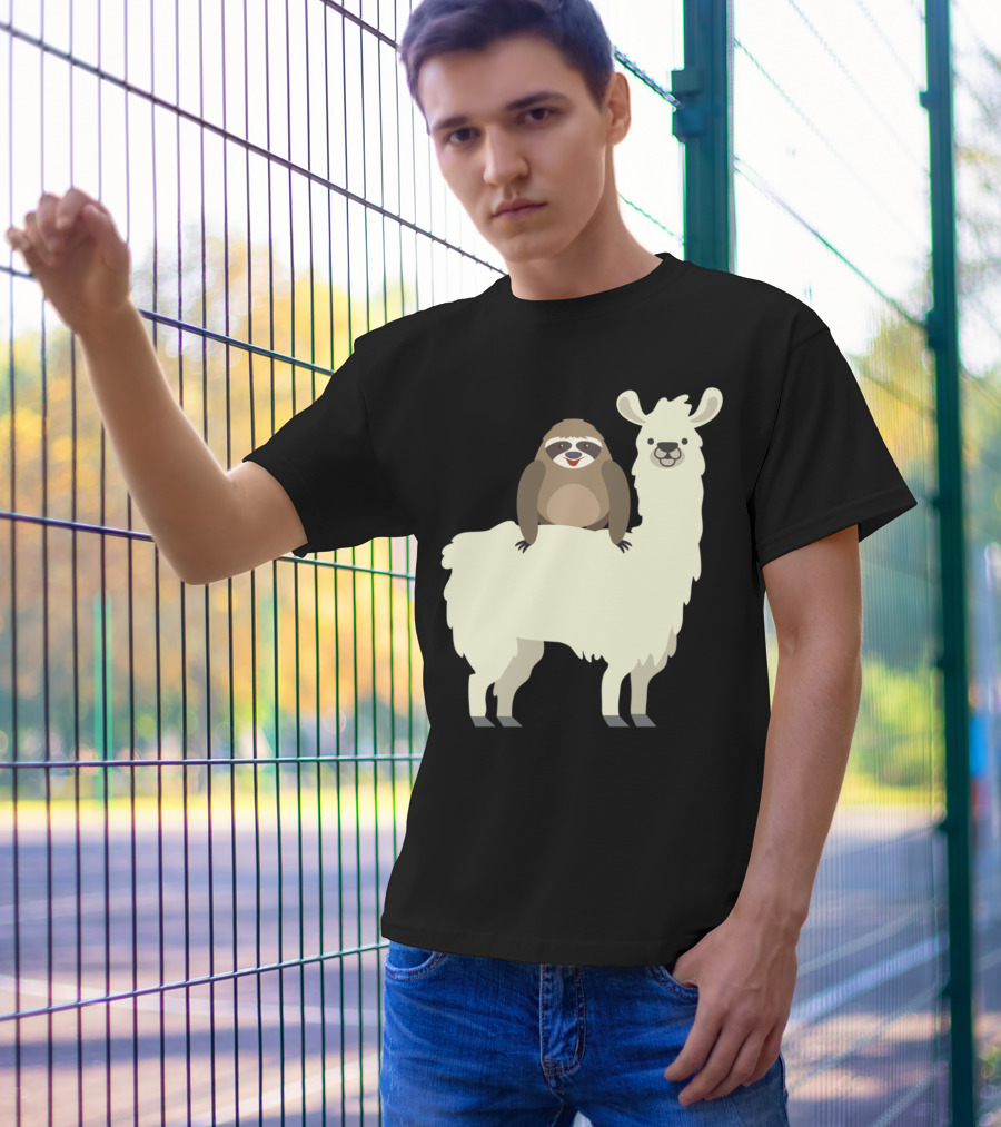 Cute Funny Sloth On Llama T-Shirt