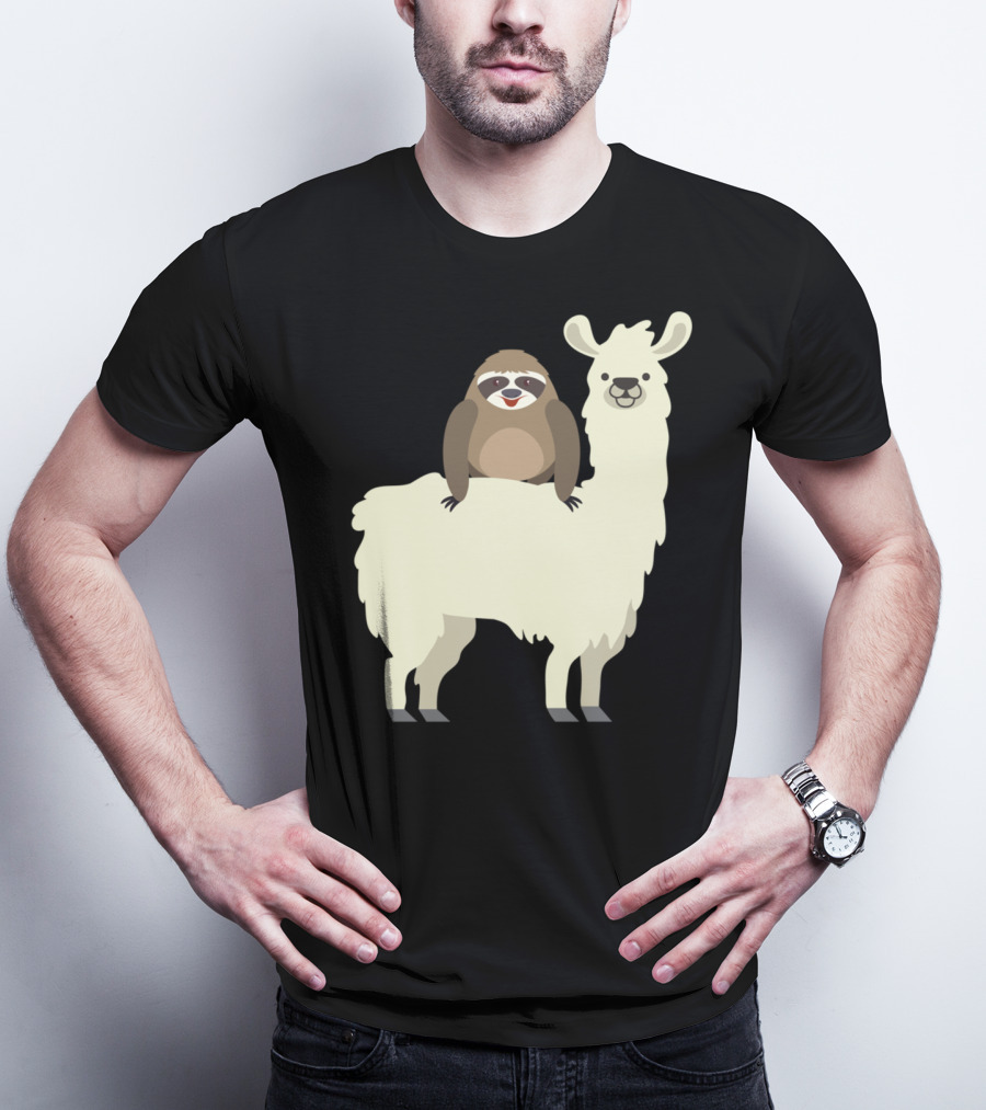 Cute Funny Sloth On Llama T-Shirt