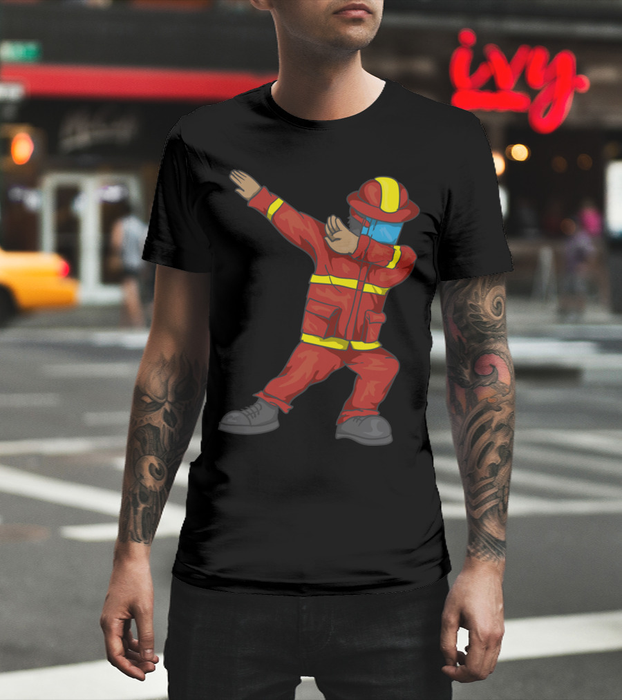 Dabbing Firefighter Cute Dancing Firefighter Red T-Shirt