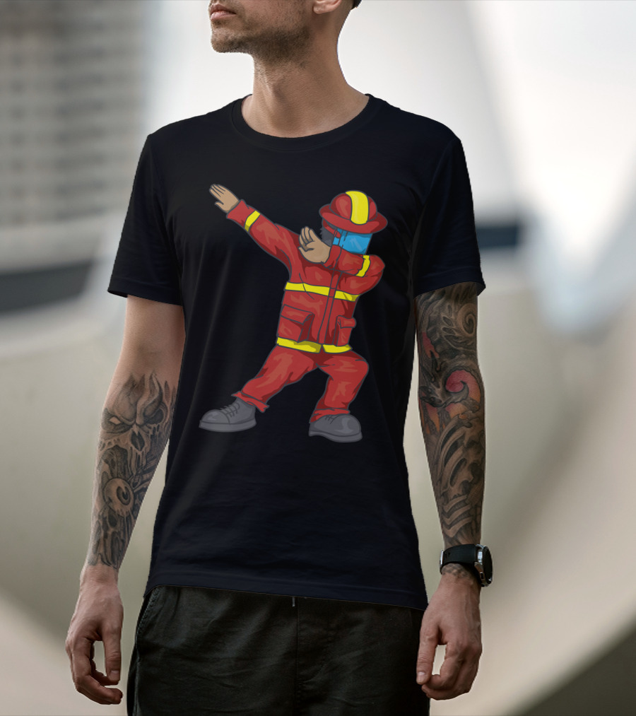 Dabbing Firefighter Cute Dancing Firefighter Red T-Shirt