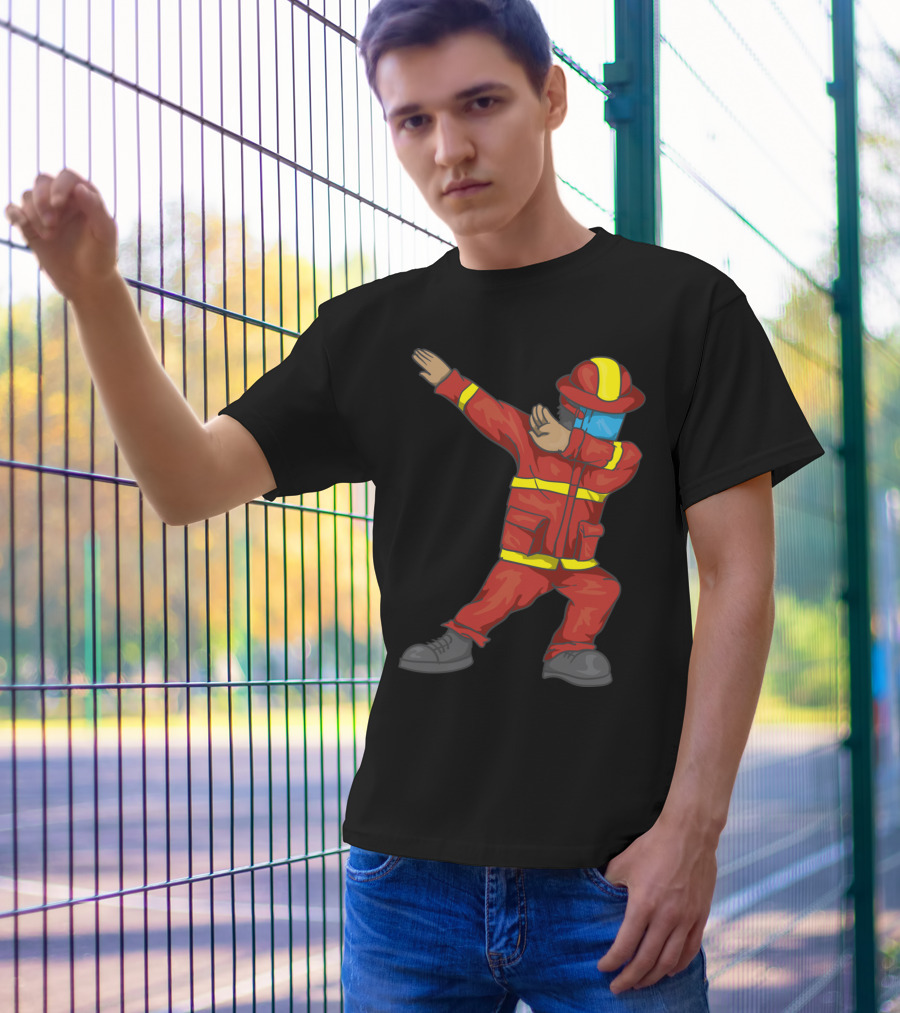 Dabbing Firefighter Cute Dancing Firefighter Red T-Shirt