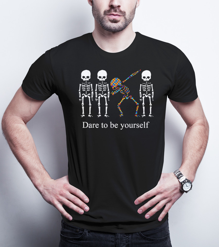 Dare To Be Yourself Colorful Skeleton Dab Among White Skeletons T-Shirt