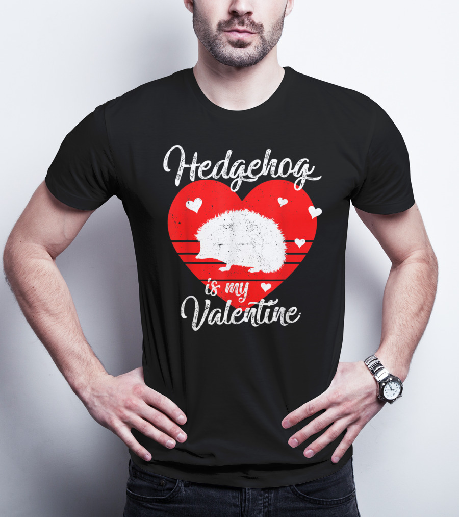 Hedgehog Is My Valentine Heart Silhouette With Small Hearts T-Shirt