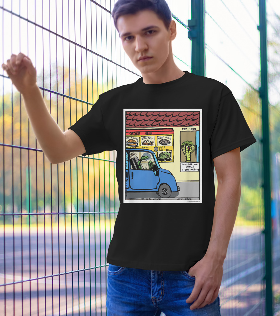 Hungry Snake Drives Through Reptile Lover Comic With Rat Sandwich And Frogs Legs T-Shirt