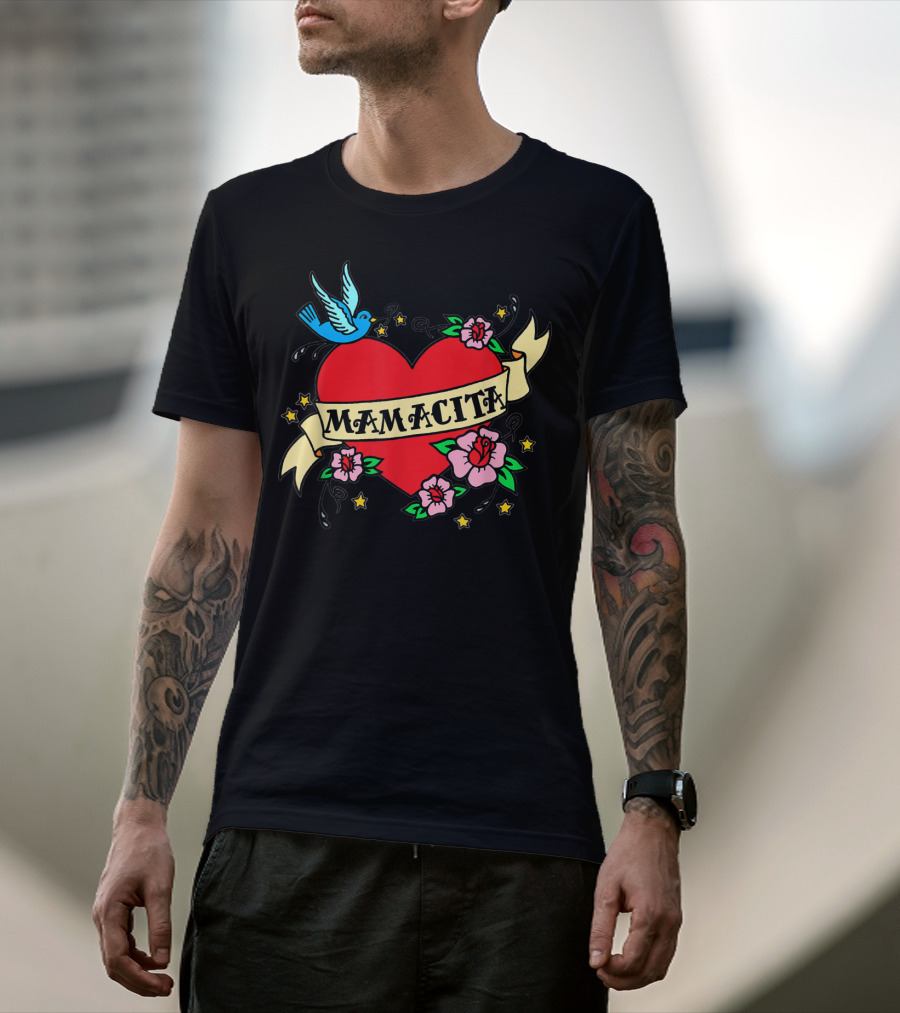 I Love My Mamacita Great For Hispanic Heart With Flowers And Bird T-Shirt