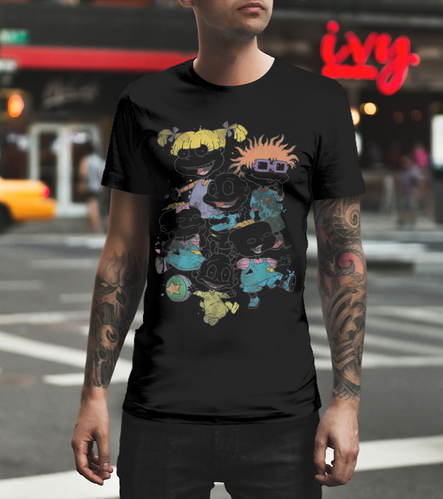 Rugrats Baby Group Watercolor Characters With Bright Outfits And Playful Expressions T-Shirt