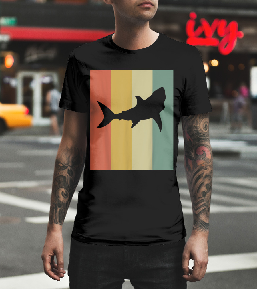 Shark Silhouette Retro Stripes T-Shirt