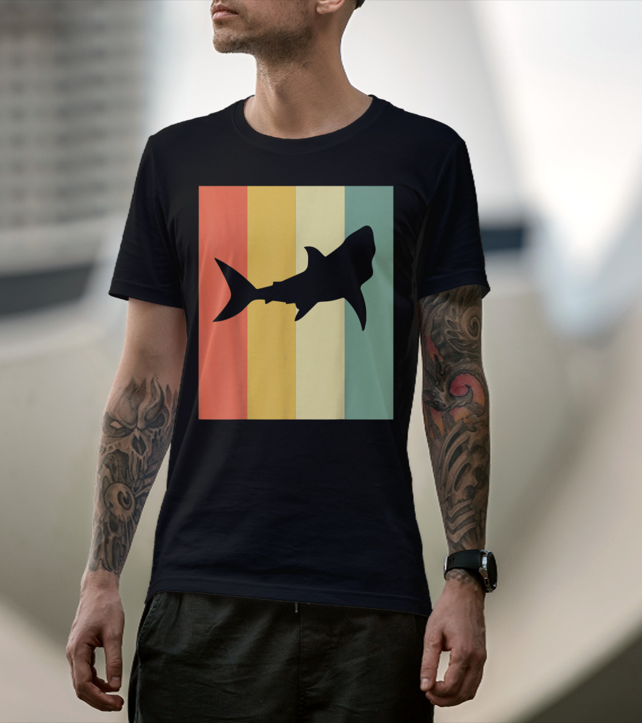 Shark Silhouette Retro Stripes T-Shirt