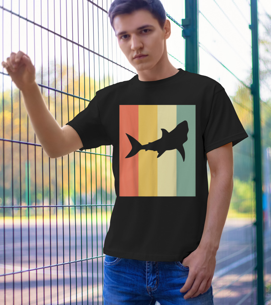 Shark Silhouette Retro Stripes T-Shirt