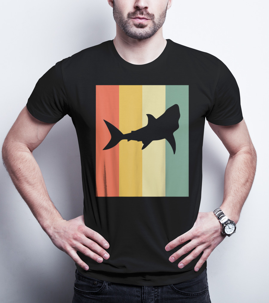 Shark Silhouette Retro Stripes T-Shirt