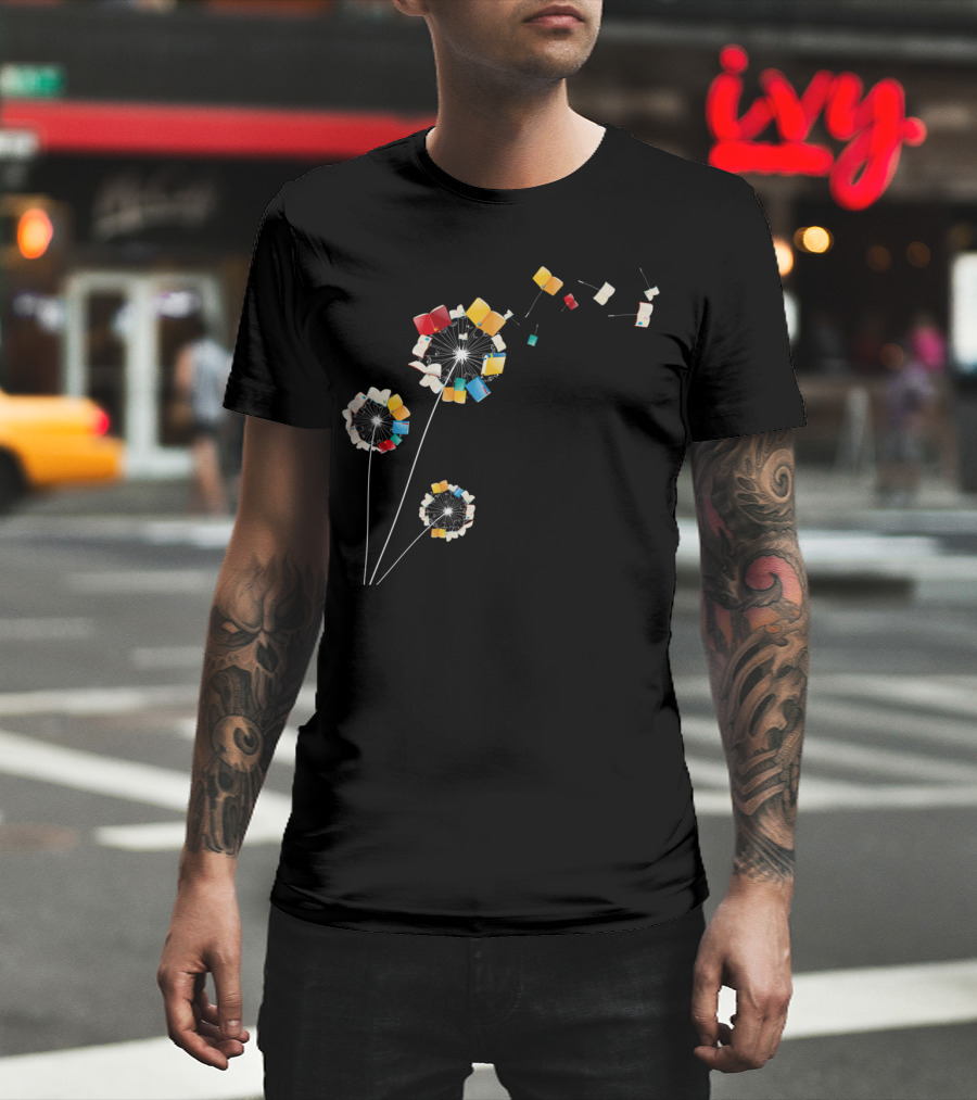 Bookworm Dandelion Blooms Into Whimsical Floral Books T-Shirt