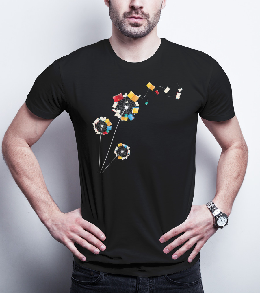Bookworm Dandelion Blooms Into Whimsical Floral Books T-Shirt