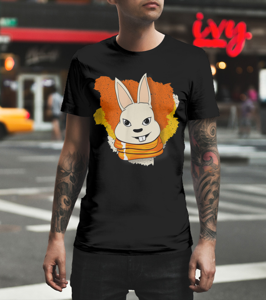Bunny And Women For Easter Bunny Iconic Rabbit Illustration On Vibrant Orange Yellow Background T-Shirt