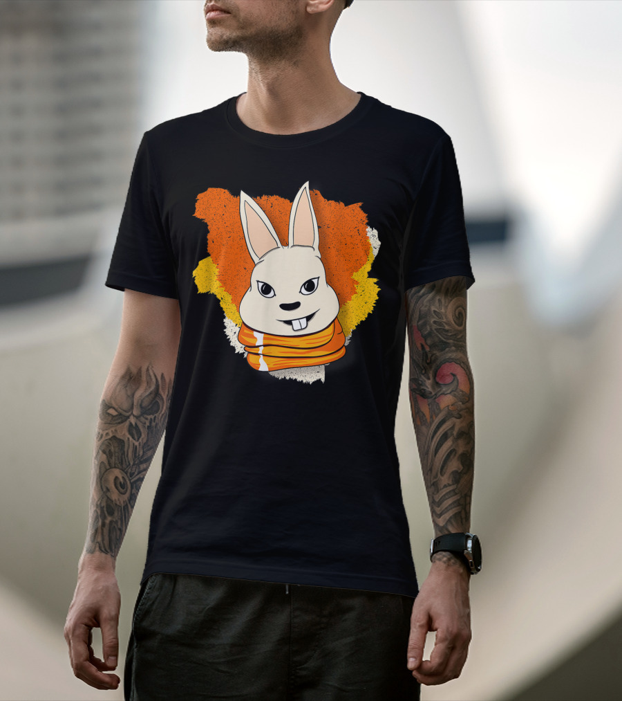 Bunny And Women For Easter Bunny Iconic Rabbit Illustration On Vibrant Orange Yellow Background T-Shirt