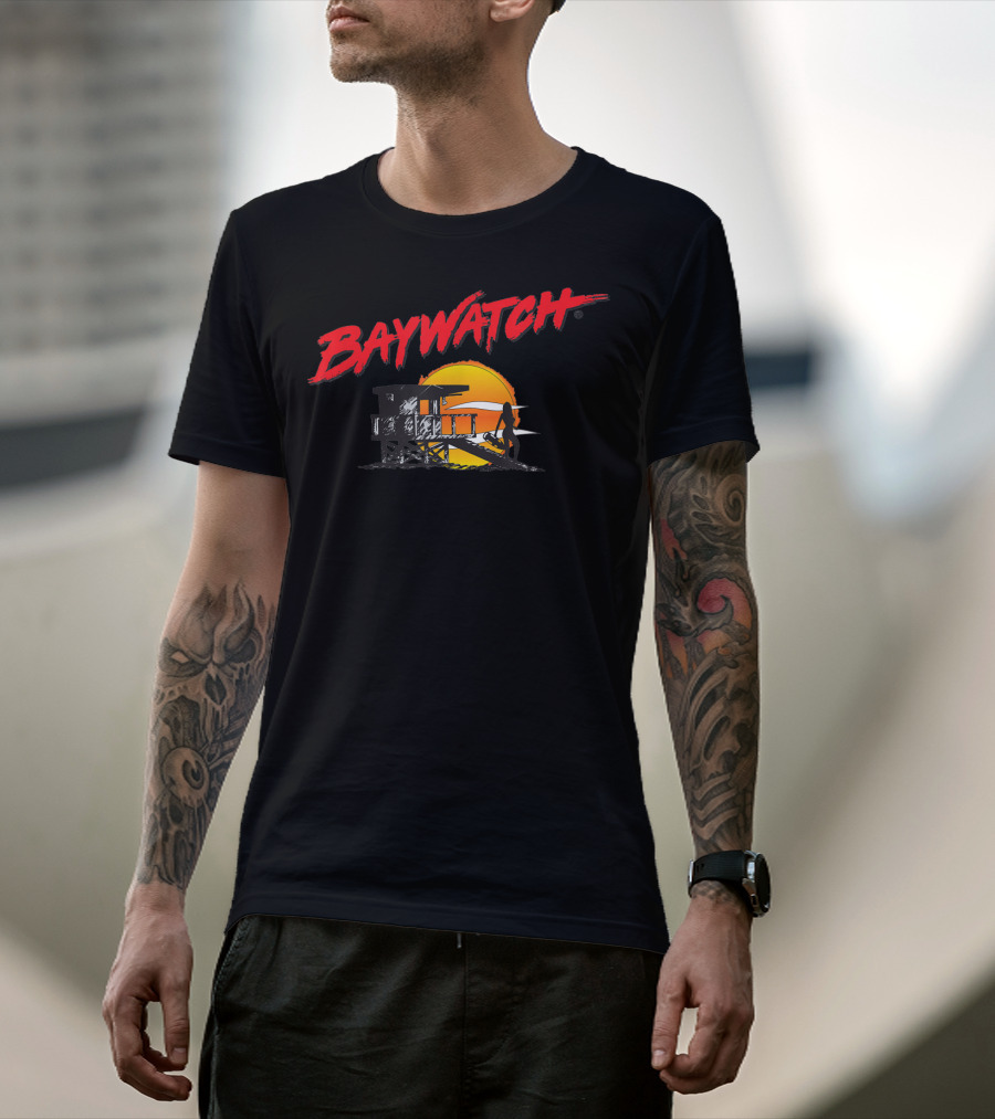 Baywatch Classic Bay And Tower Silhouette At Sunset T-Shirt