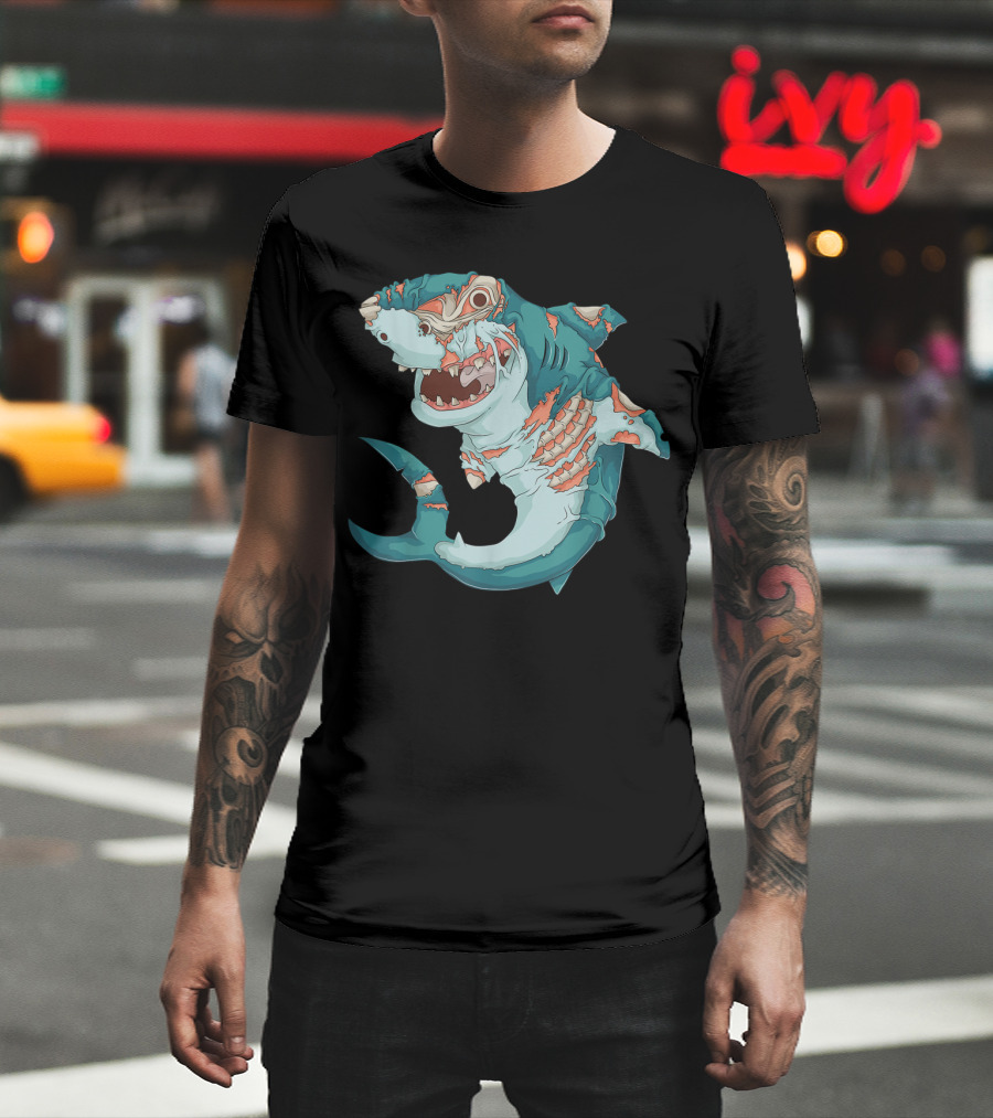 Cool Shark Zombie Funny Lazy Halloween T-Shirt