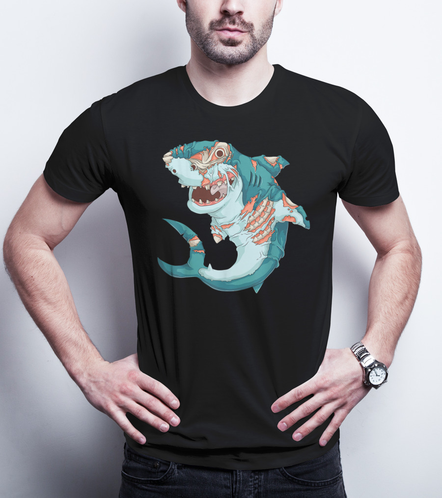 Cool Shark Zombie Funny Lazy Halloween T-Shirt