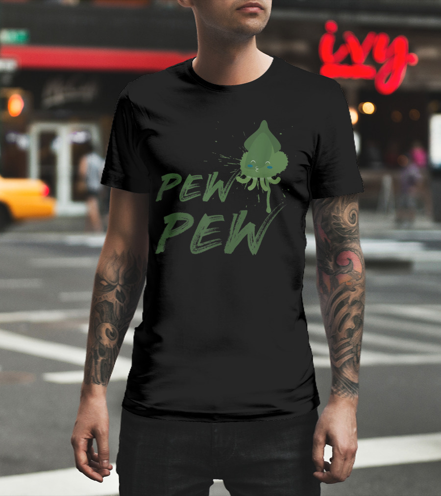 Pew Pew Cute Spitting Ink Squid Seafood Lovers T-Shirt