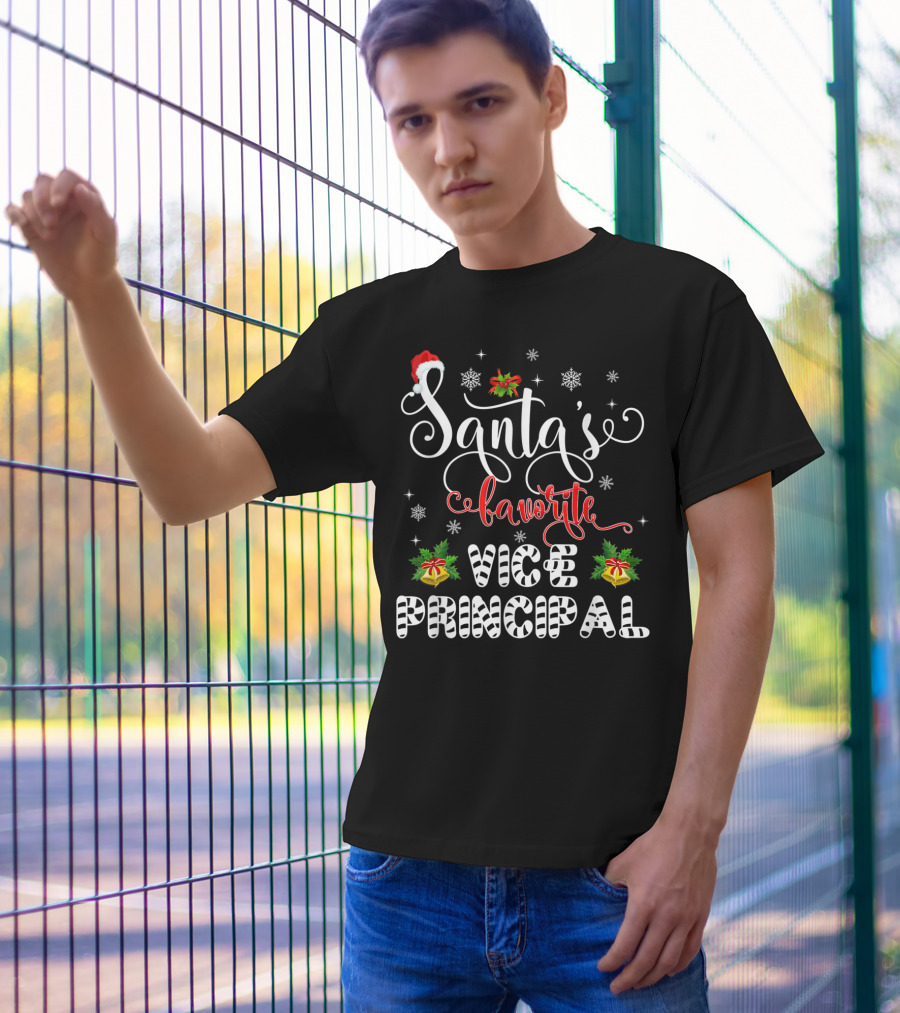 Santa's Favorite Vice Principal Christmas Holiday Snowflakes And Bells T-Shirt