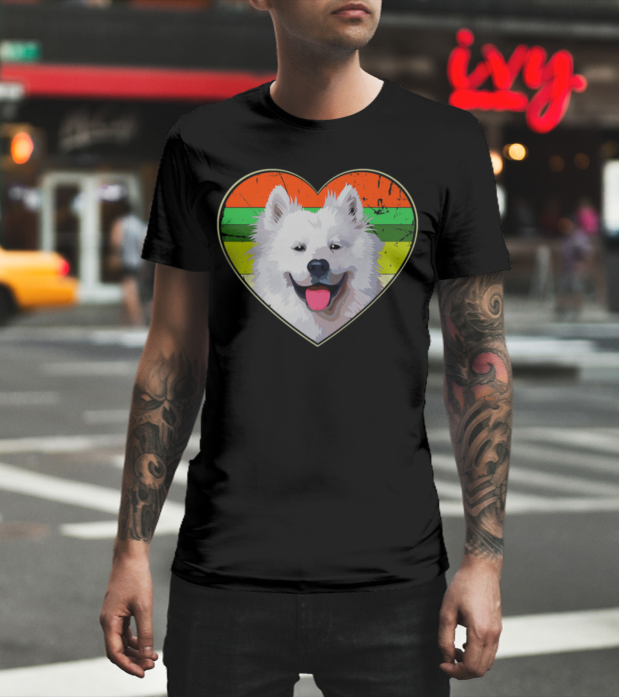 Heart American Eskimo Dog Rainbow Stripes T-Shirt