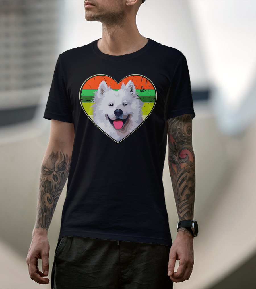 Heart American Eskimo Dog Rainbow Stripes T-Shirt