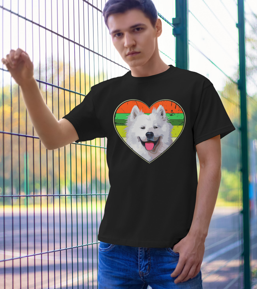 Heart American Eskimo Dog Rainbow Stripes T-Shirt