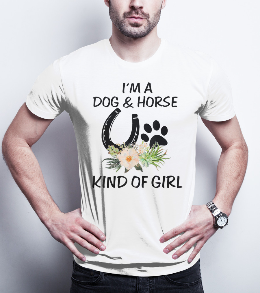 I'm A Dog And Horse Kind Of Girl Paw Print Horseshoe Floral T-Shirt