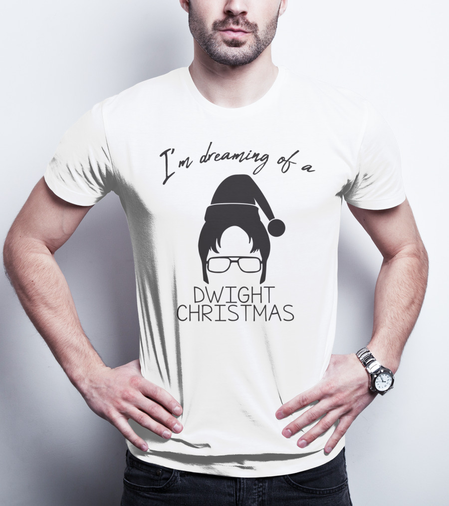 I'm Dreaming Of A Dwight Christmas Holiday Santa Hat Glasses T-Shirt