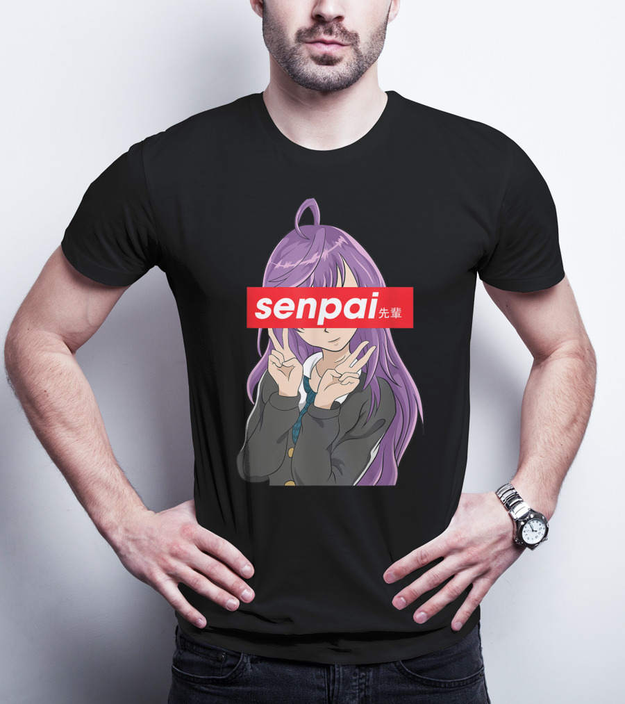 Japanese Anime Girl Senpai Purple Hair Peace Sign T-Shirt