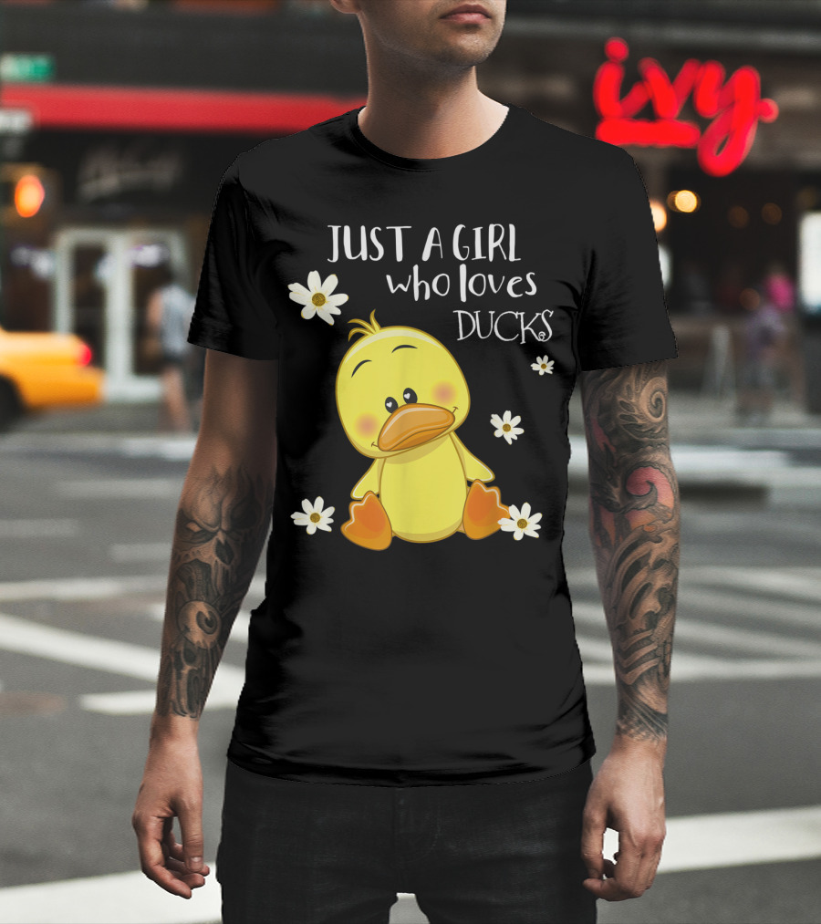 Just A Girl Who Loves Ducks Cute Duck Lover With Flowers T-Shirt