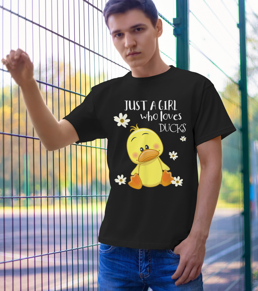 Just A Girl Who Loves Ducks Cute Duck Lover With Flowers T-Shirt