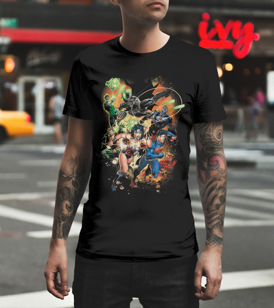 Justice League Battle Ready Heroes In Action T-Shirt
