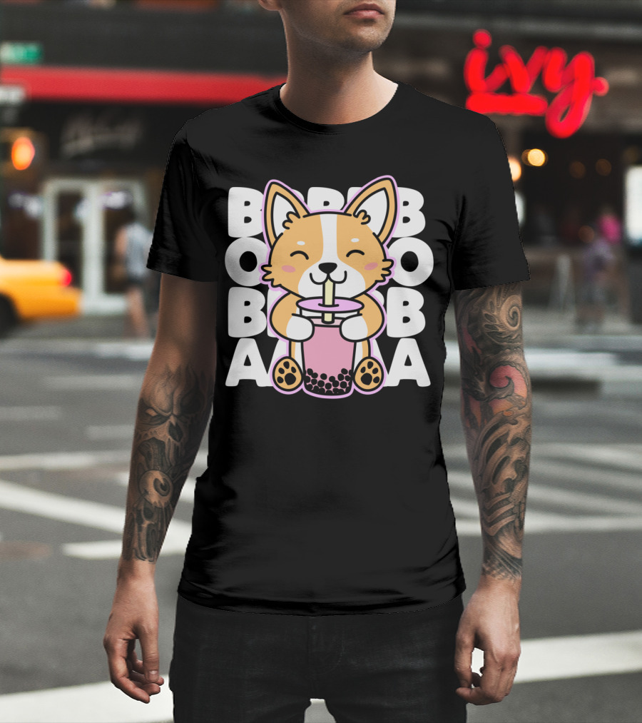 Kawaii Anime Corgi Boba Tea Cute Dog T-Shirt