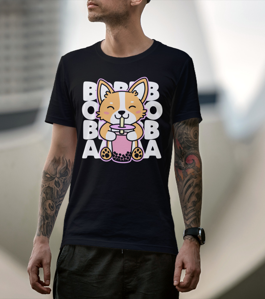 Kawaii Anime Corgi Boba Tea Cute Dog T-Shirt