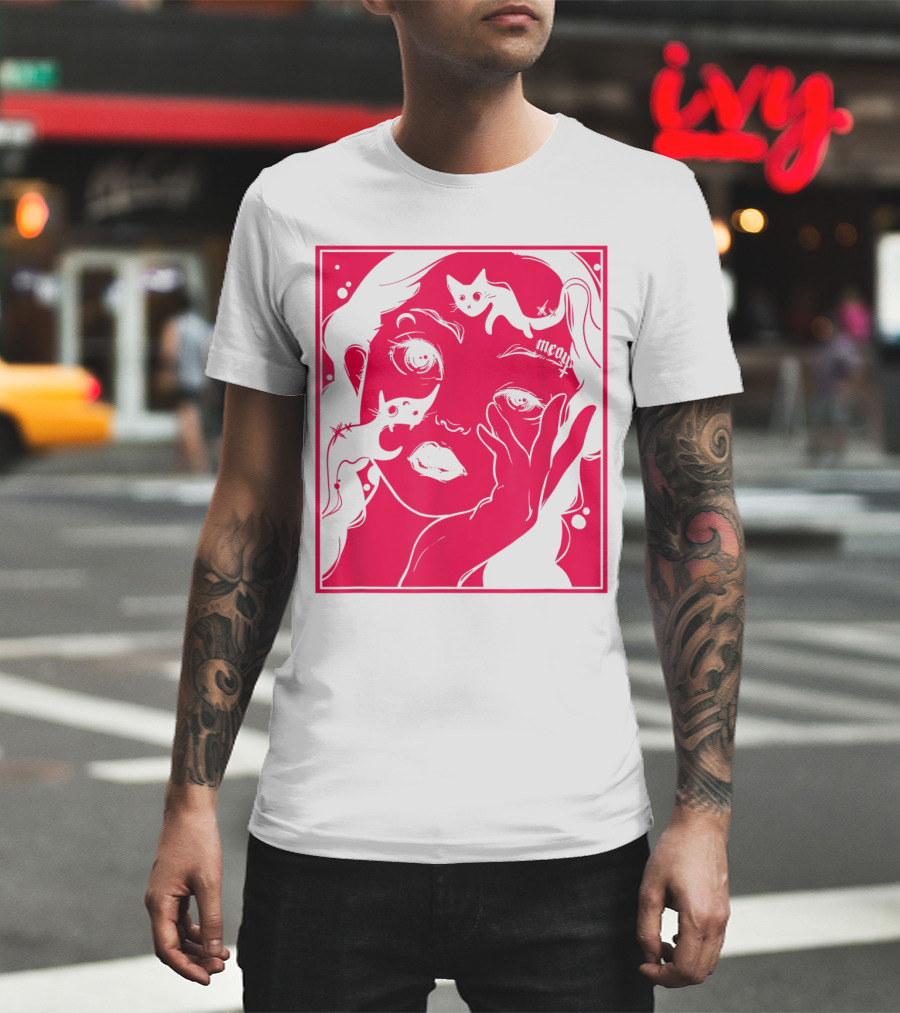 Kawaii Soft Grunge Egirl Aesthetic Harajuku Meow Black Cat Motif T-Shirt