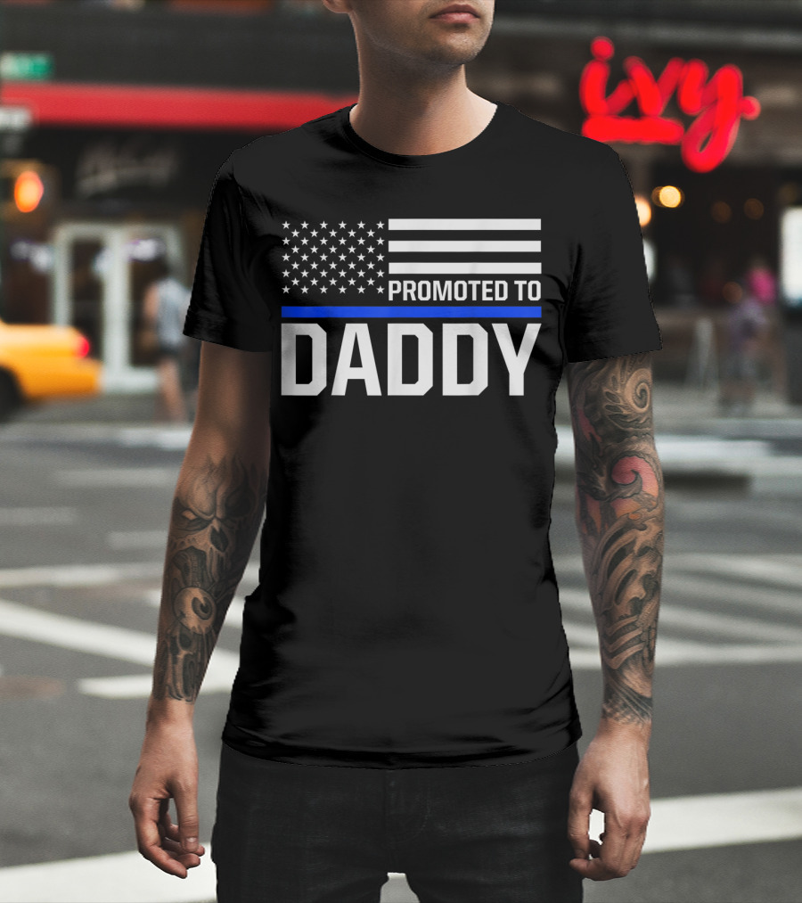 Mens Promoted To Daddy First Time Dad To Be Police Law Enforcement T-Shirt