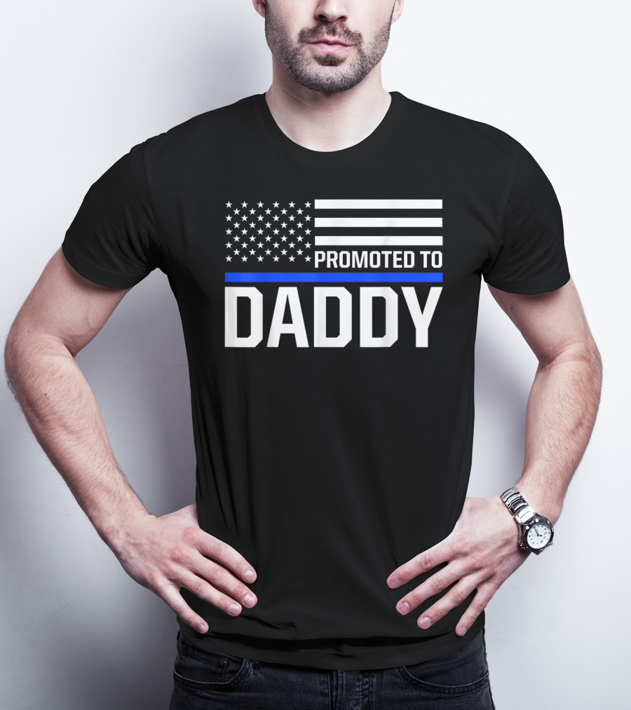 Mens Promoted To Daddy First Time Dad To Be Police Law Enforcement T-Shirt