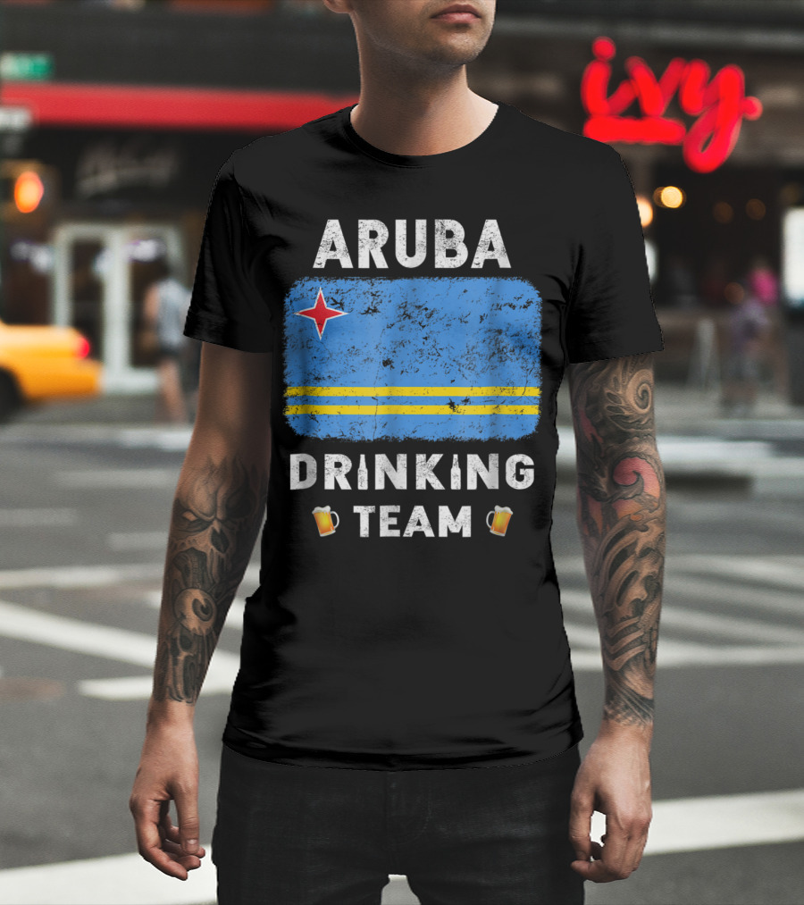 Aruba Drinking Team Country Alcohol Beer Flag And Beer Mugs T-Shirt