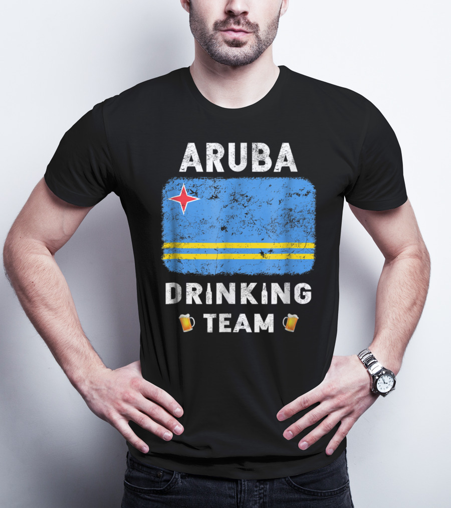 Aruba Drinking Team Country Alcohol Beer Flag And Beer Mugs T-Shirt