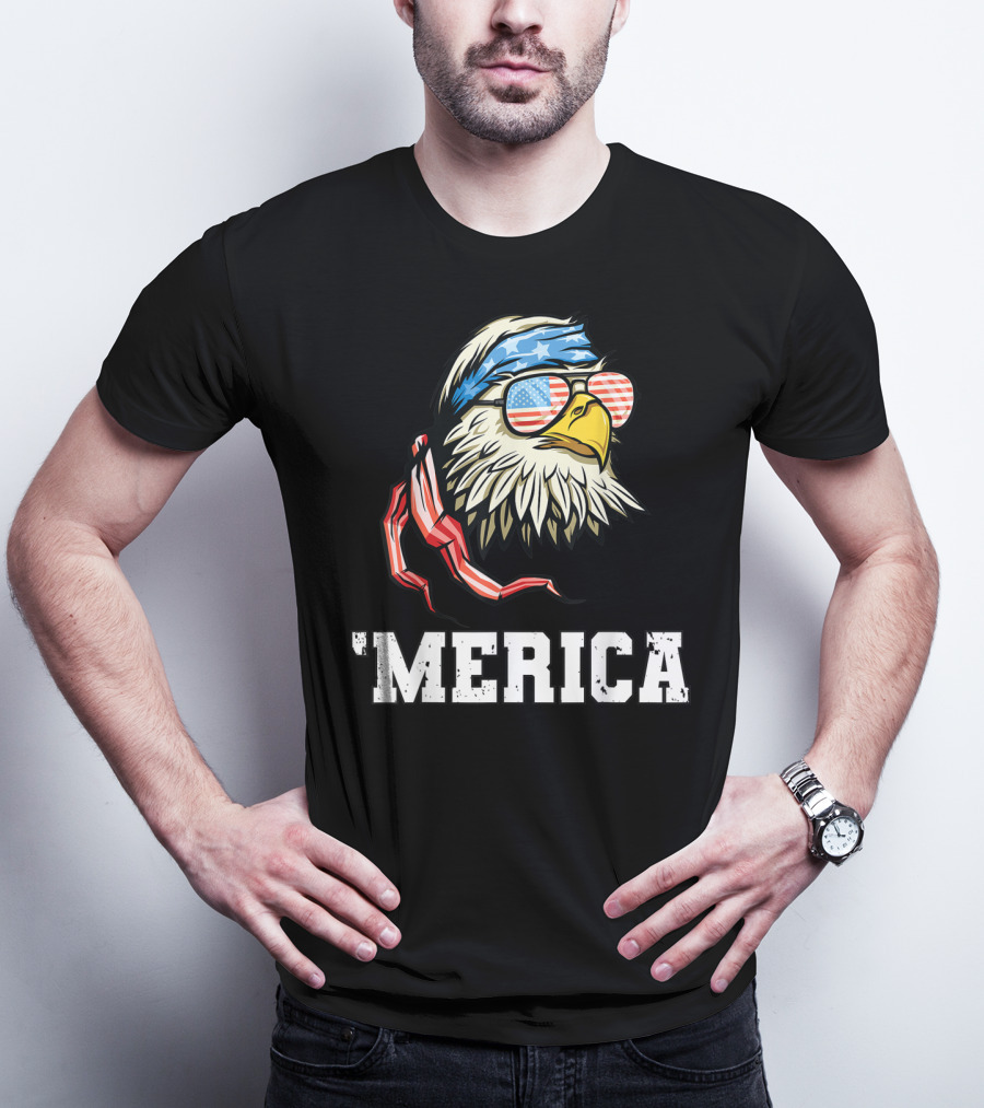 'Merica Bald Eagle USA Flag Bandana And Sunglasses T-Shirt