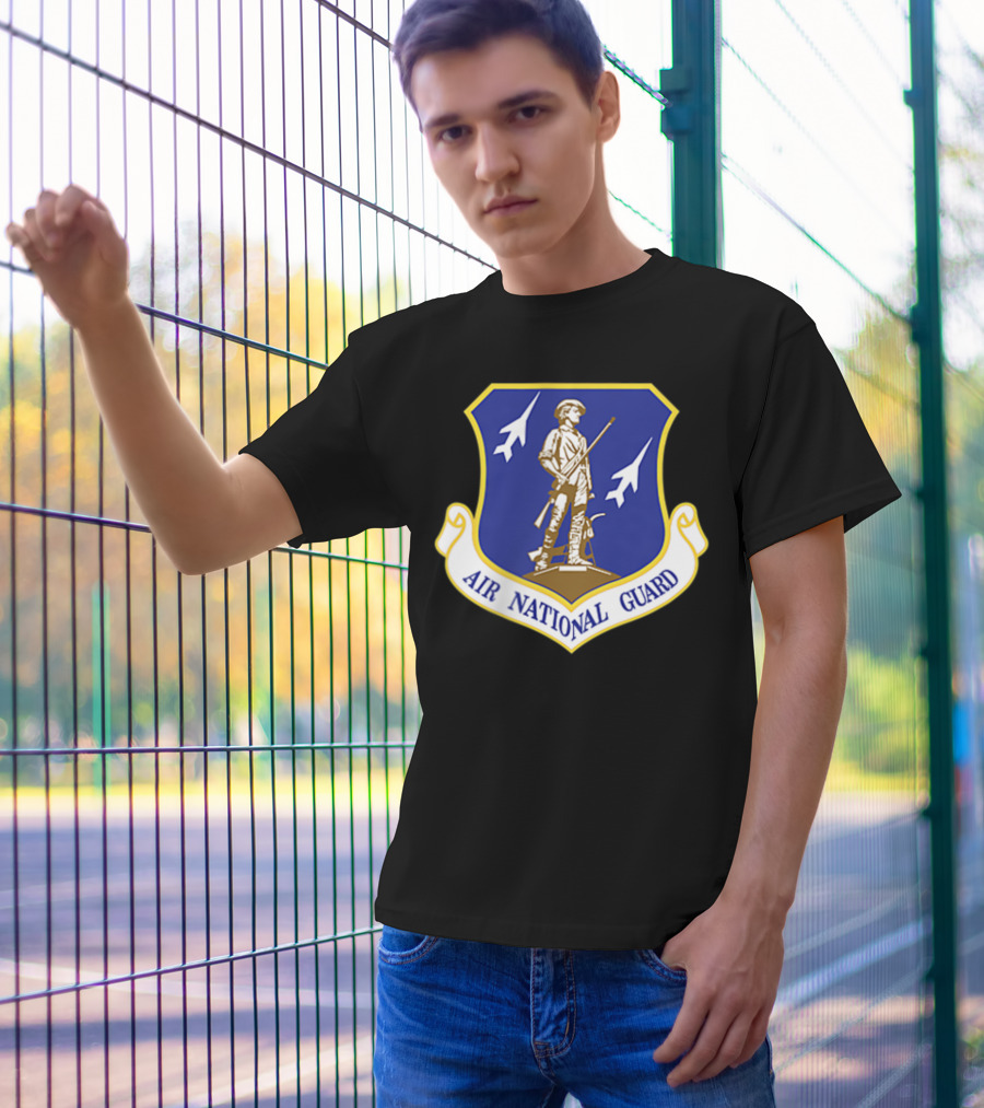 Air National Guard Military Veteran Morale PT Stat Shield Logo With Soldier And Jets T-Shirt